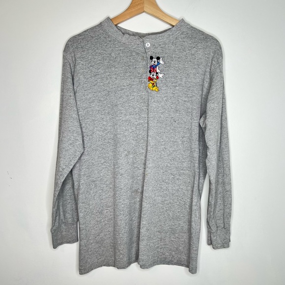 Vintage | Tops | Vintage 9s Disney Mickey Embroidered Henley Shirt ...